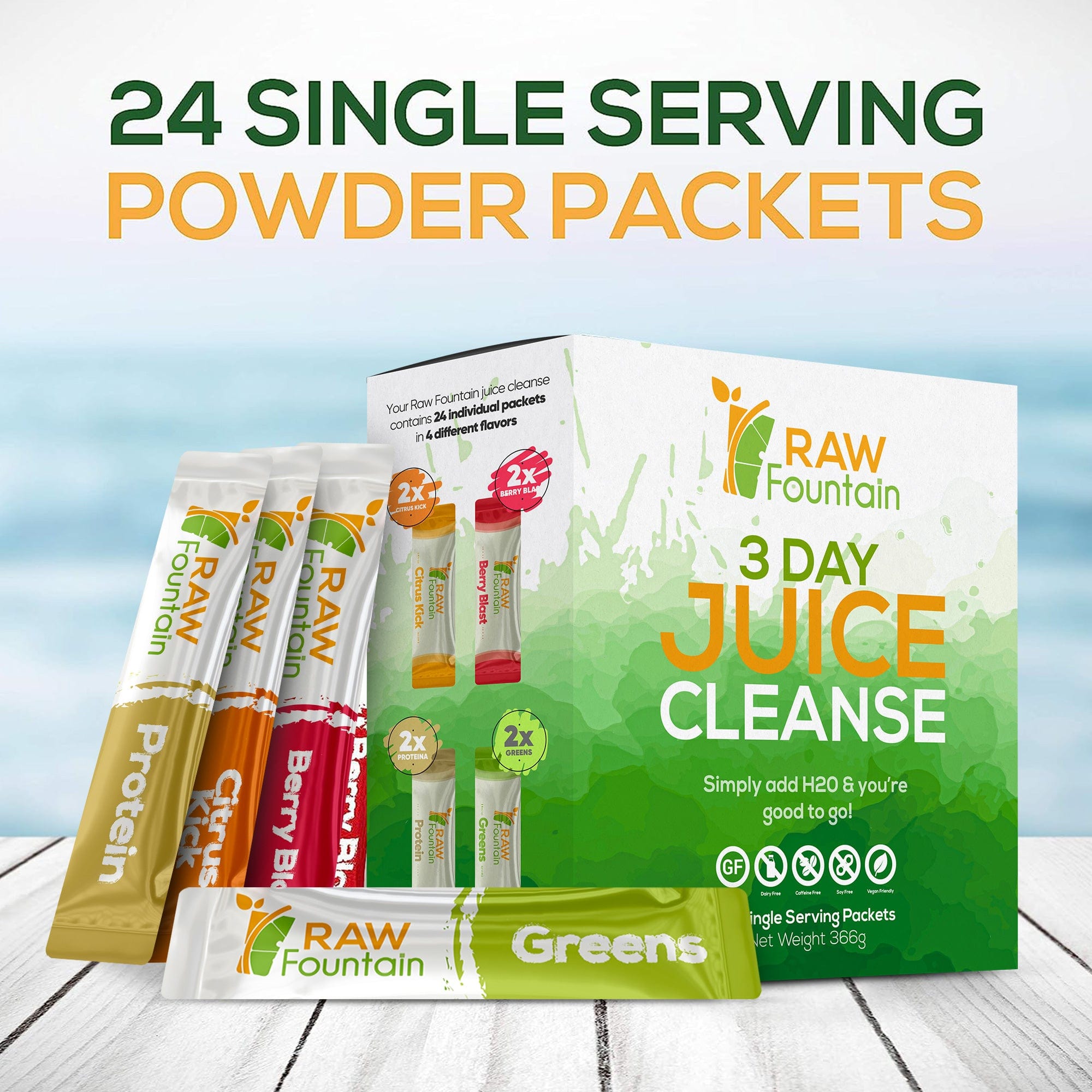 3 Day Juice Cleanse Detox | 24 Powder Packets | 4 Tasty Flavors w/ Pro ...