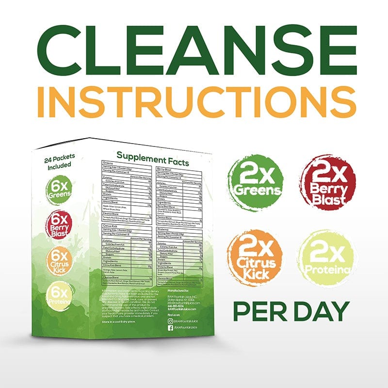 3 Day Juice Cleanse Detox | 24 Powder Packets | 4 Tasty Flavors w/ Pro ...